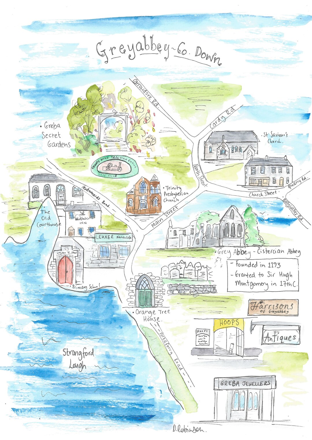 Greyabbey Illustrated Map Print. Unframed. - Etsy