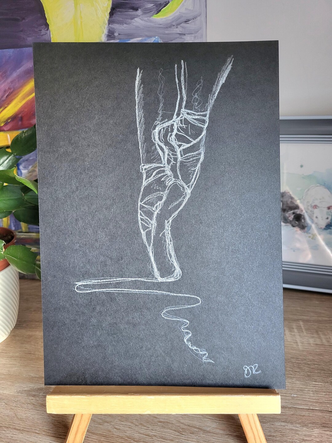 Ballet Shoes Original Drawing in White Pencil. A4 Size. Continuous Line ...