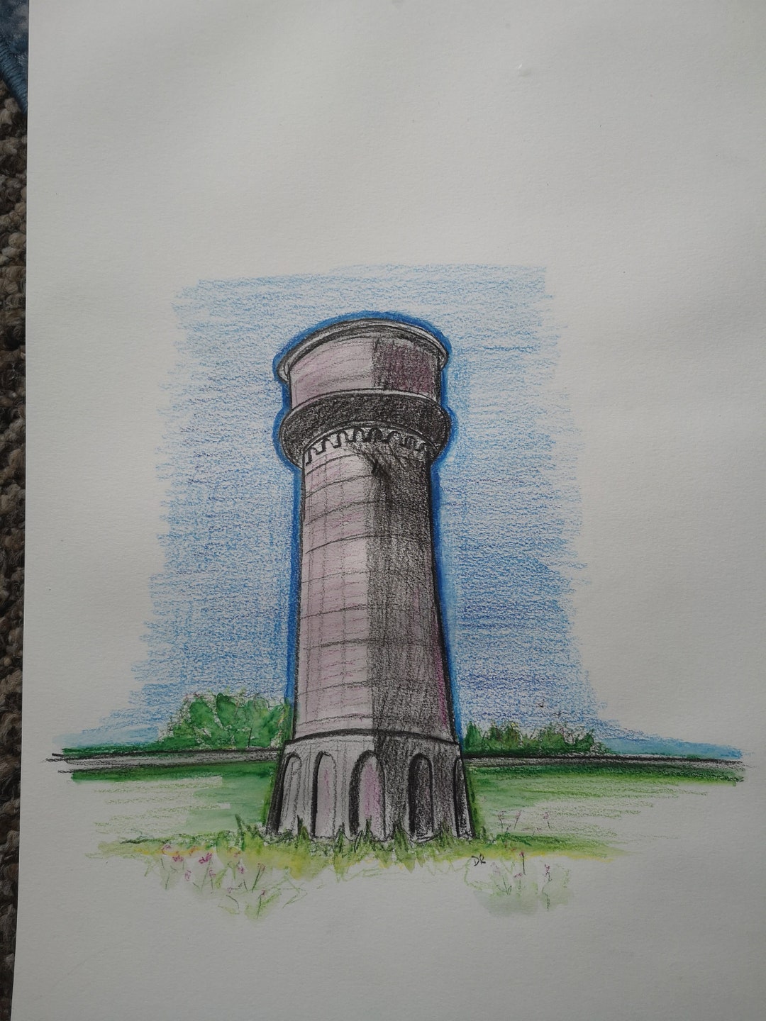 Watertower Donaghadee Graphite and Watercolour Pencil Drawing. A3 Size ...