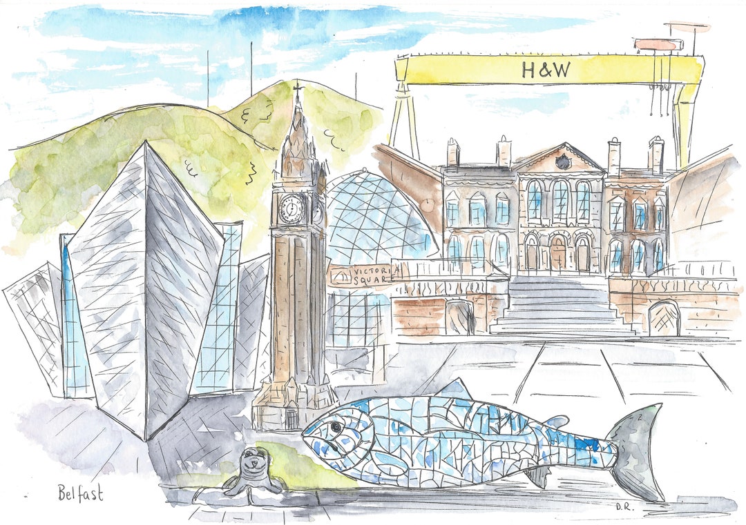 Belfast Landmarks Watercolour Illustration Print. - Etsy