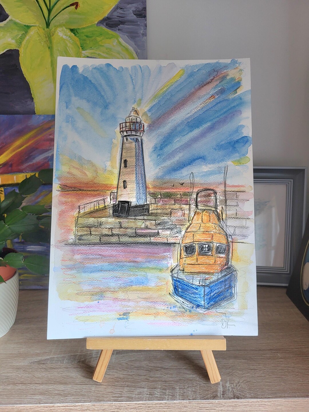 Donaghadee Lighthouse Original Graphite & Watercolour Pencil Drawing ...