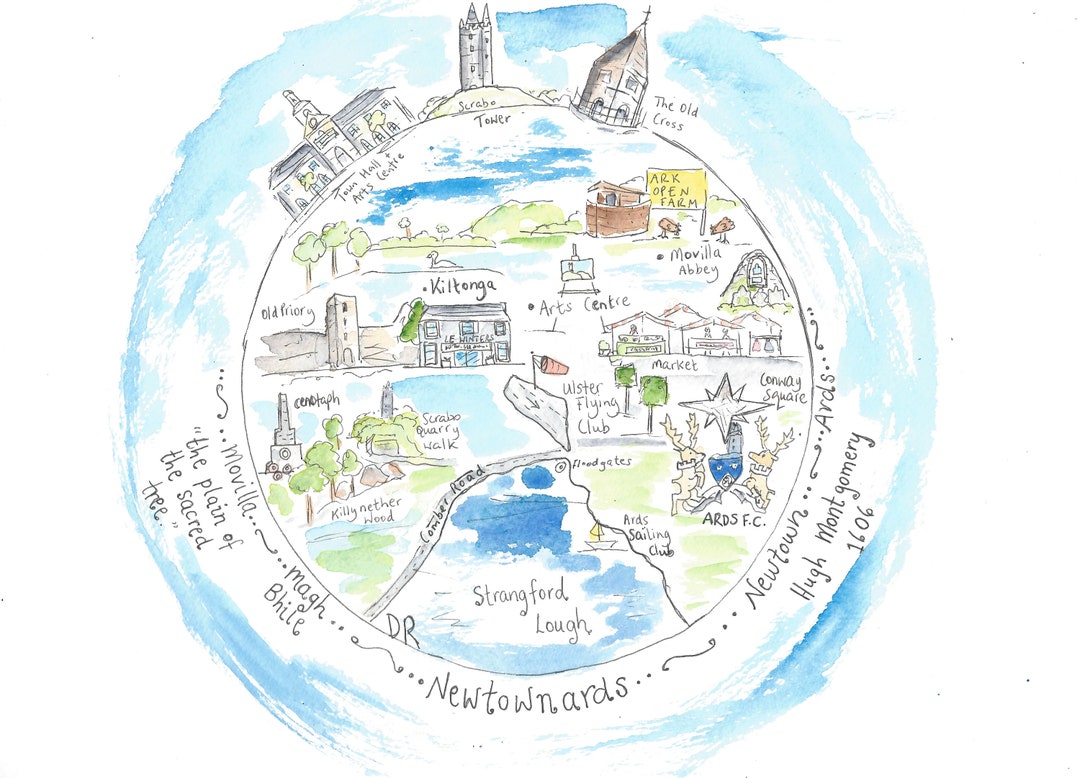 Newtownards Map Print. Illustration. Unframed. A4/ A3 Size. - Etsy