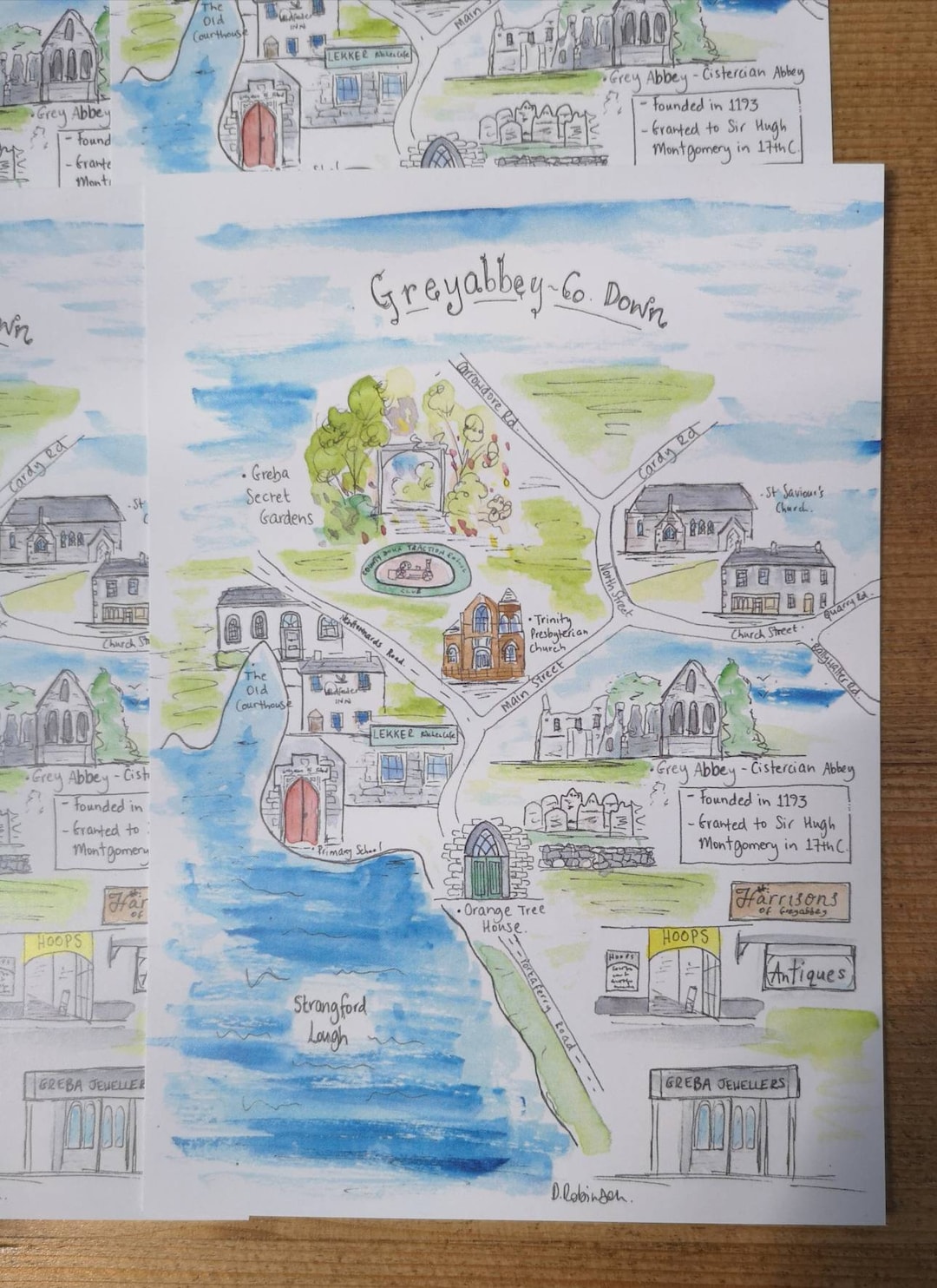 Greyabbey Illustrated Map Note Card /mini Postcard Size Print. A6 Size ...