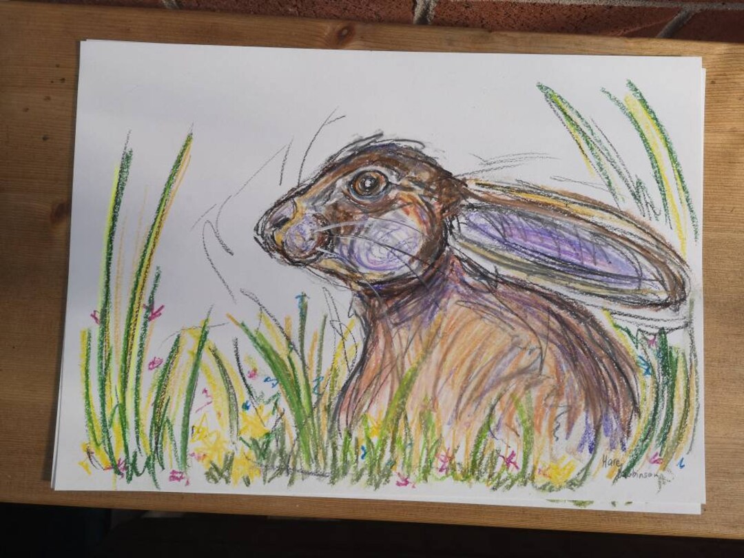 Hare Oil Pastel Drawing. A3 Size Original Artwork. - Etsy