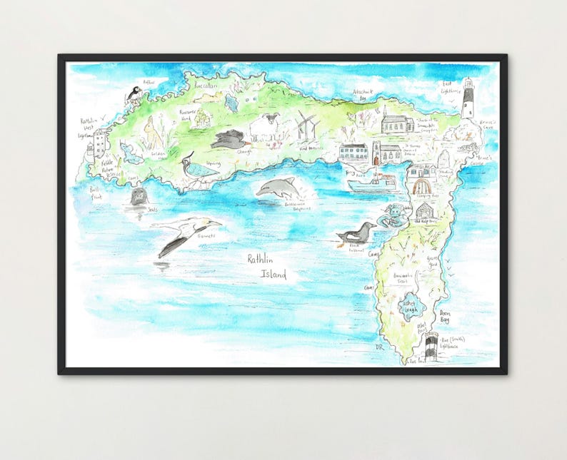 Rathlin Island Illustrated Map. Original. A3 Size. - Etsy