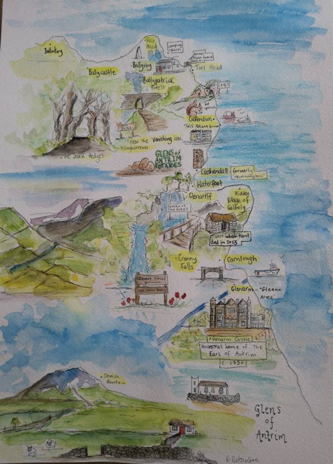 Glens of Antrim Illustrated Map Print. Various Sizes. - Etsy