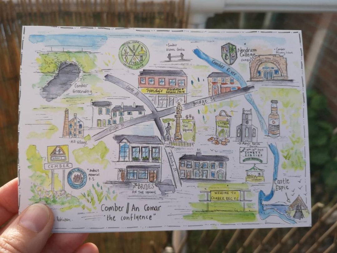 COMBER Illustrated Map Postcards/ Note Cards. Mini Prints. A6 Size. - Etsy