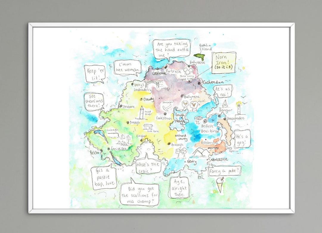 Norn Iron Fun Illustrated Map Poster Print. Northern Ireland Map. - Etsy