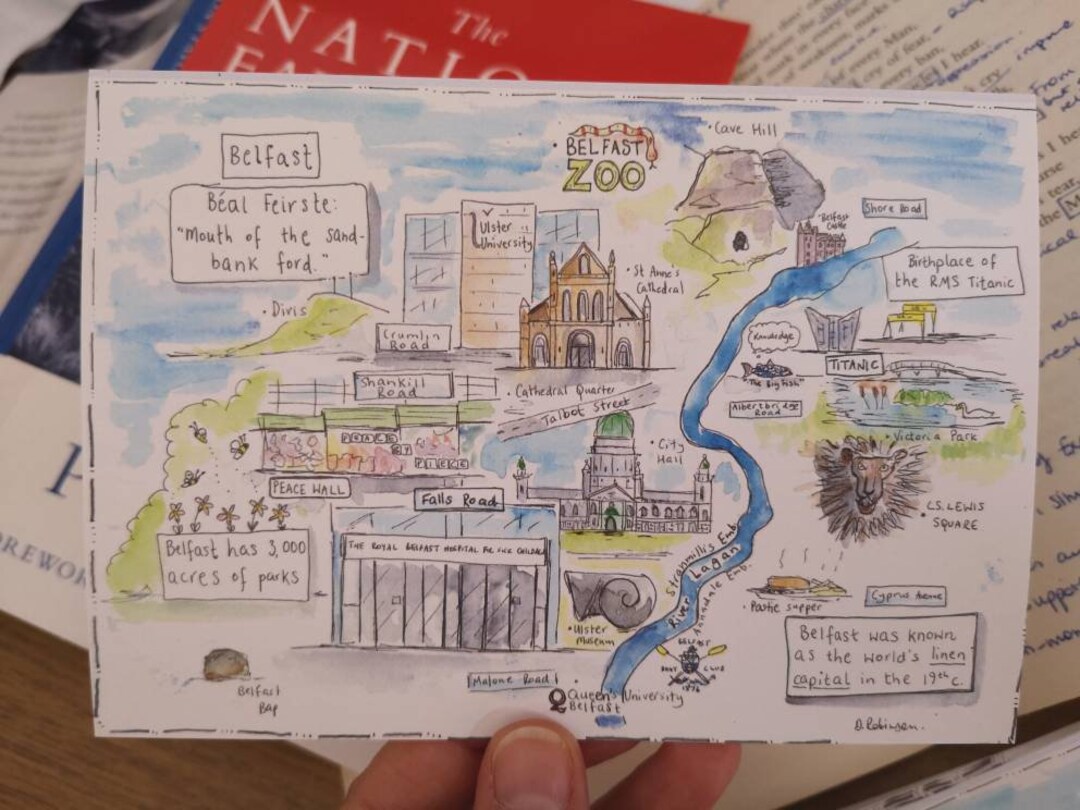 Belfast Illustrated Map Note Cards /mini Postcard Size Prints. A6 Size ...