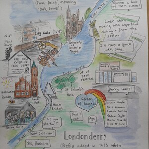 Derry / Londonderry Illustrated Map. Pen and Watercolour. Original Work ...