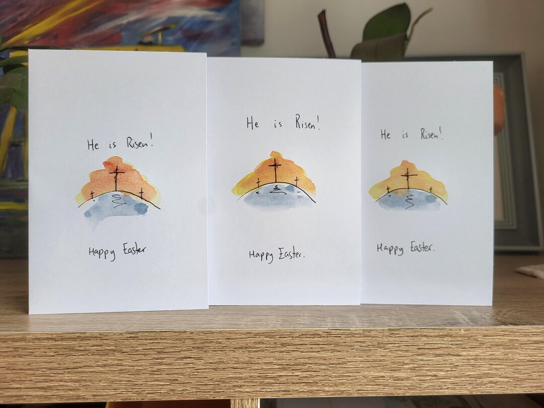 Christian Easter Hand Drawn Cards in Watercolour. He is Risen. - Etsy