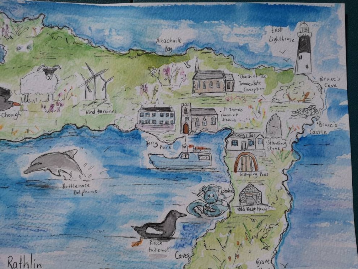 Rathlin Island Illustrated Map. Original. A3 Size. | Etsy
