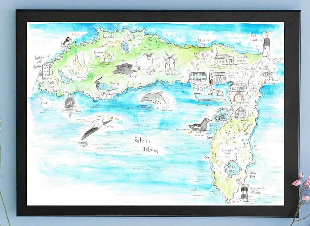 RATHLIN Island Illustrated Map. Print. A4/A3 Size - Etsy