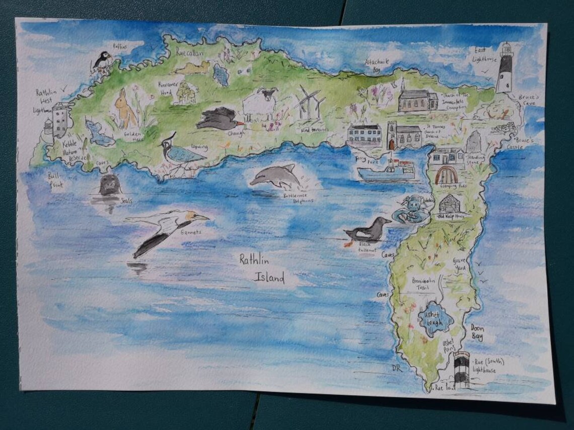 Rathlin Island Hand Drawn Illustrated Map. Original. A3 Size. - Etsy