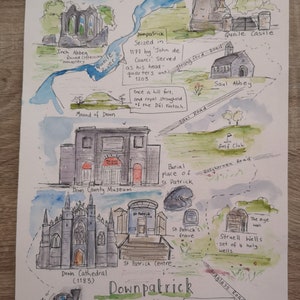 Downpatrick Illustrated Map. Pen and Watercolour. Original Work. A4 ...