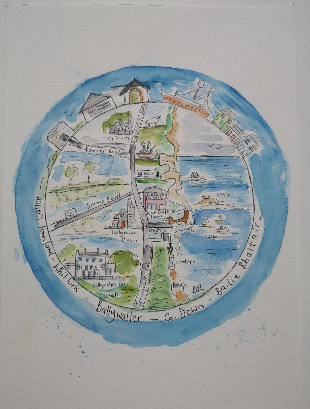 Ballywalter Map. Original Pen and Watercolour Illustration. A4 Size. - Etsy