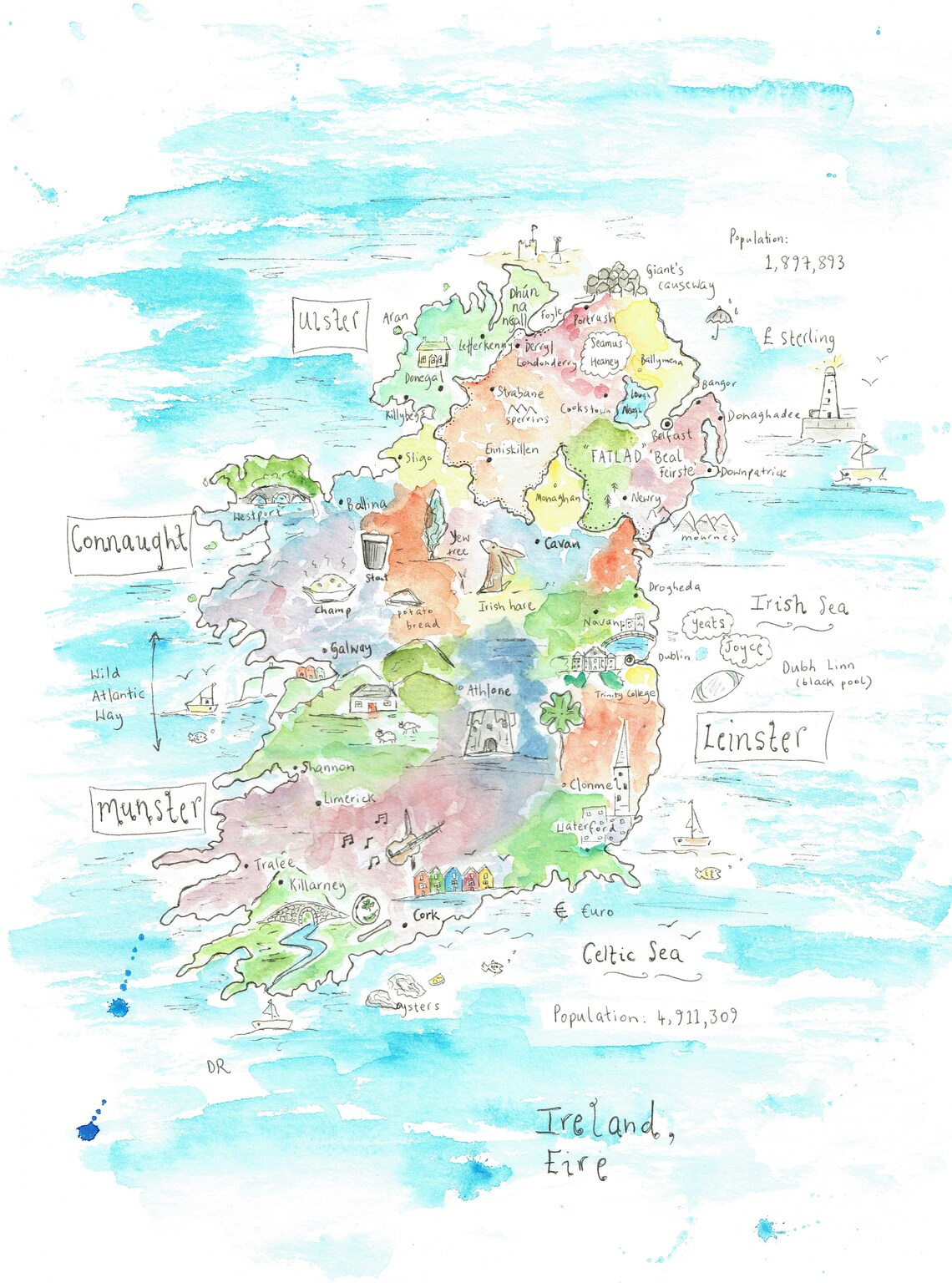 Printable Ireland Illustrated Map Download File Map Drawing - Etsy Canada