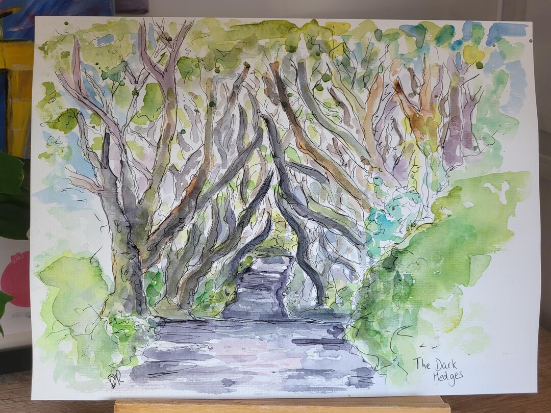 Dark Hedges Hand Drawn Pen and Watercolour Illustration Drawing ...