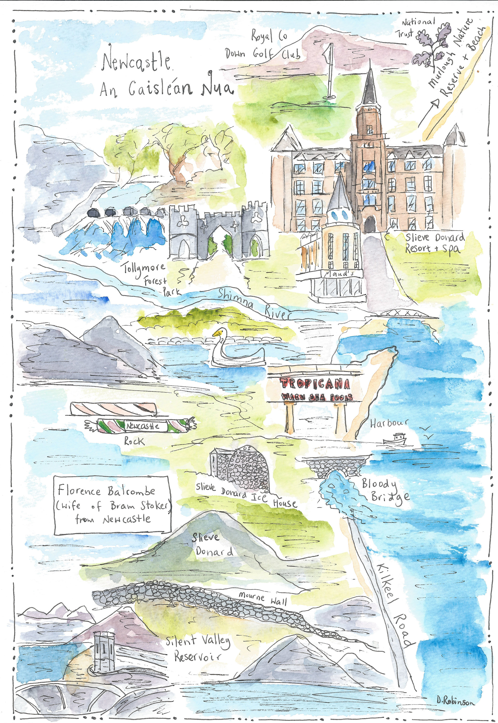 Newcastle Map PRINT. Co Down. A4/ A3 Size. Unframed. - Etsy UK