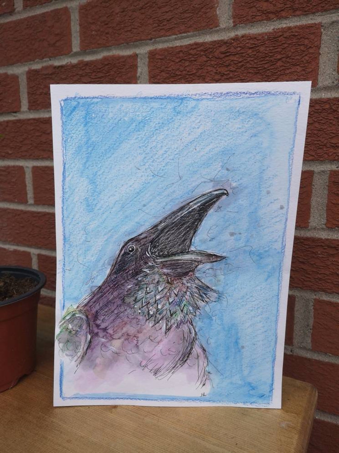 Raven Drawing. A4 Size. Pen, Watercolour and Pencil Art. - Etsy