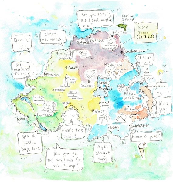 Norn Iron Fun Illustrated Map Poster Print. Northern Ireland - Etsy UK