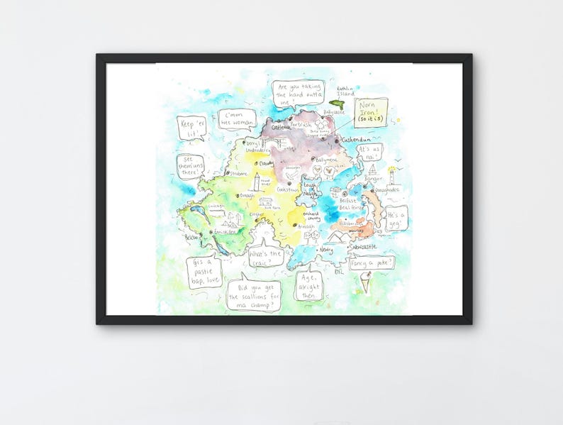Norn Iron Fun Illustrated Map Poster Print. Northern Ireland Map. - Etsy