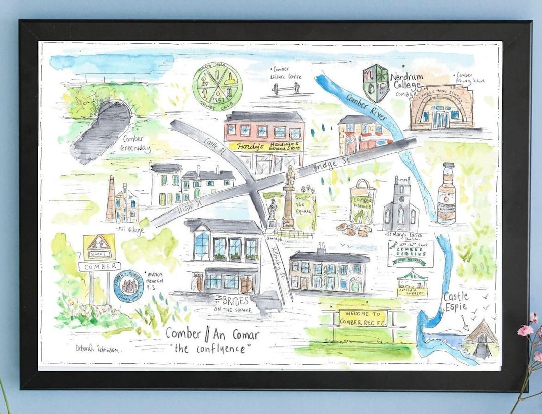 Comber Illustrated Watercolour Map Print. Unframed. - Etsy