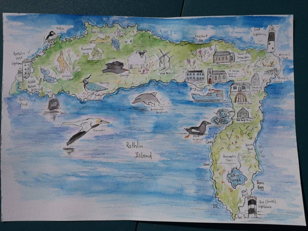 Rathlin Island Illustrated Map. Original. A3 Size. - Etsy