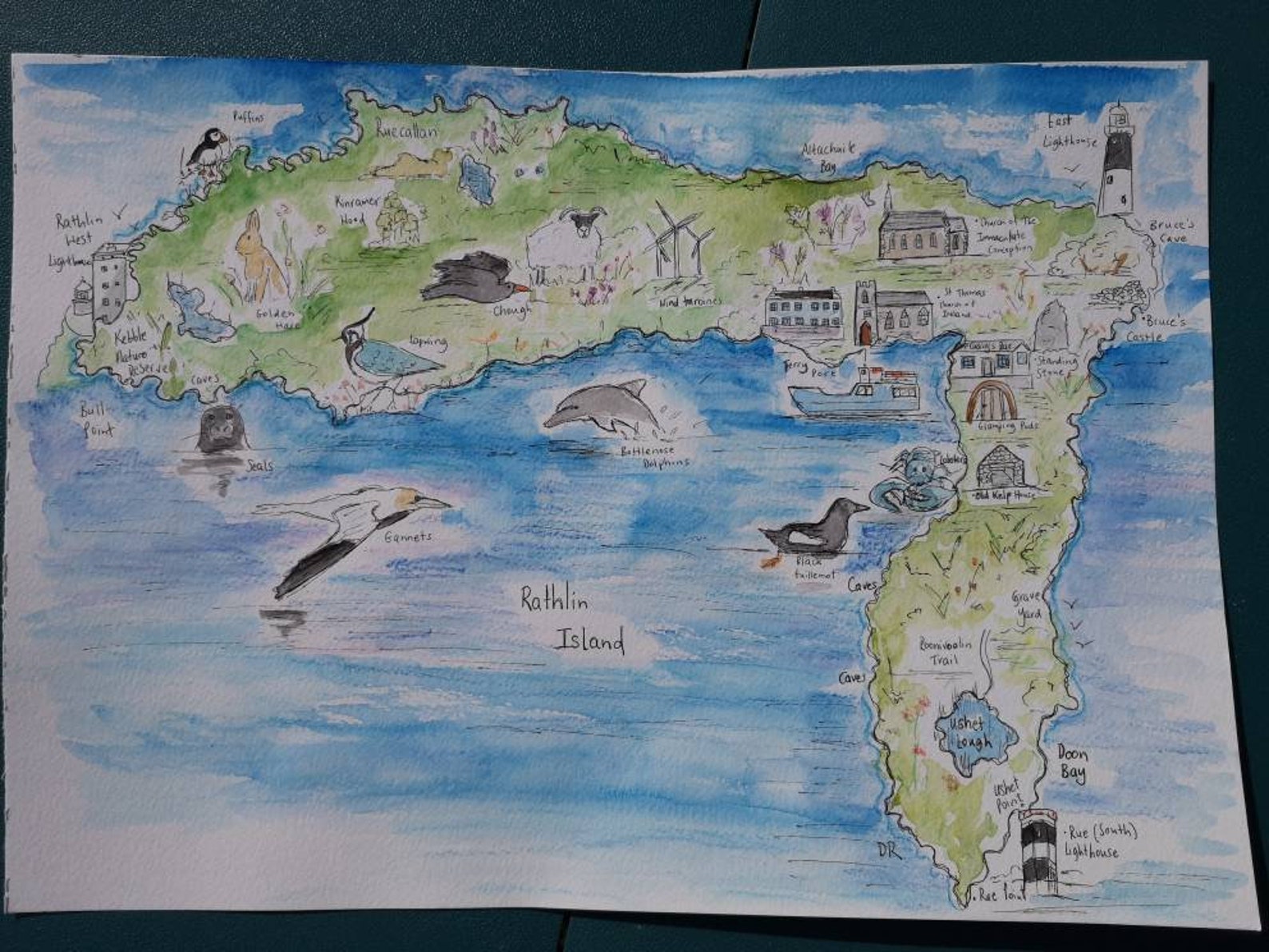 Rathlin Island Illustrated Map. Original. A3 Size. | Etsy