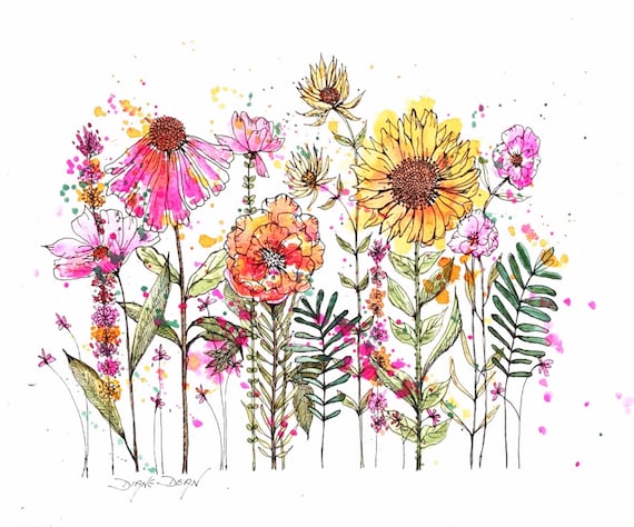 Watercolor And Pen Flowers
