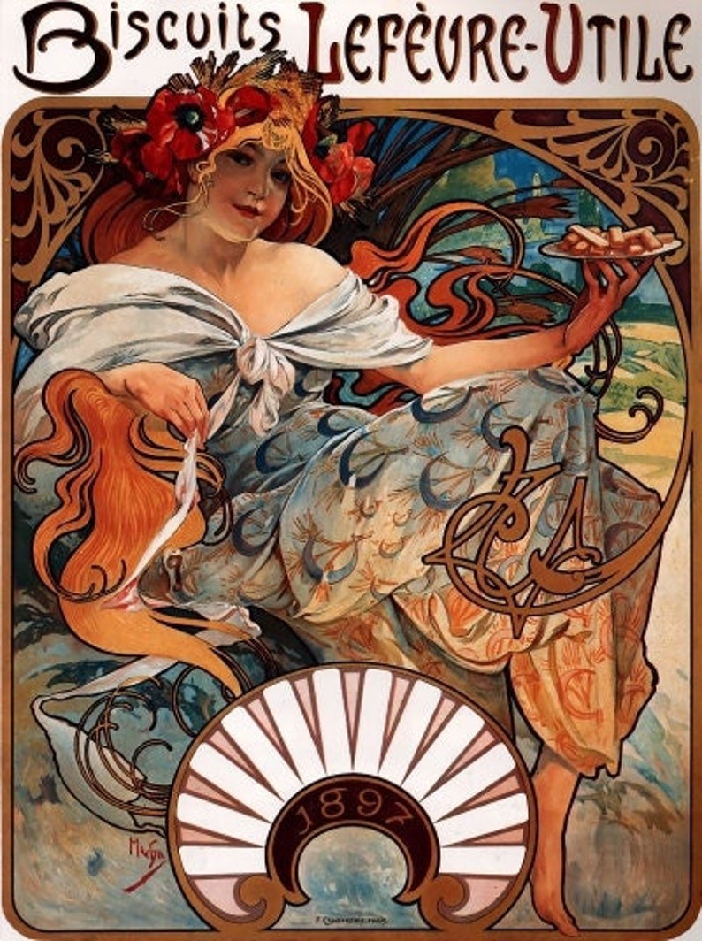 Alphonse MUCHA POSTER From 1897print of Famous Biscuit Ad - Etsy