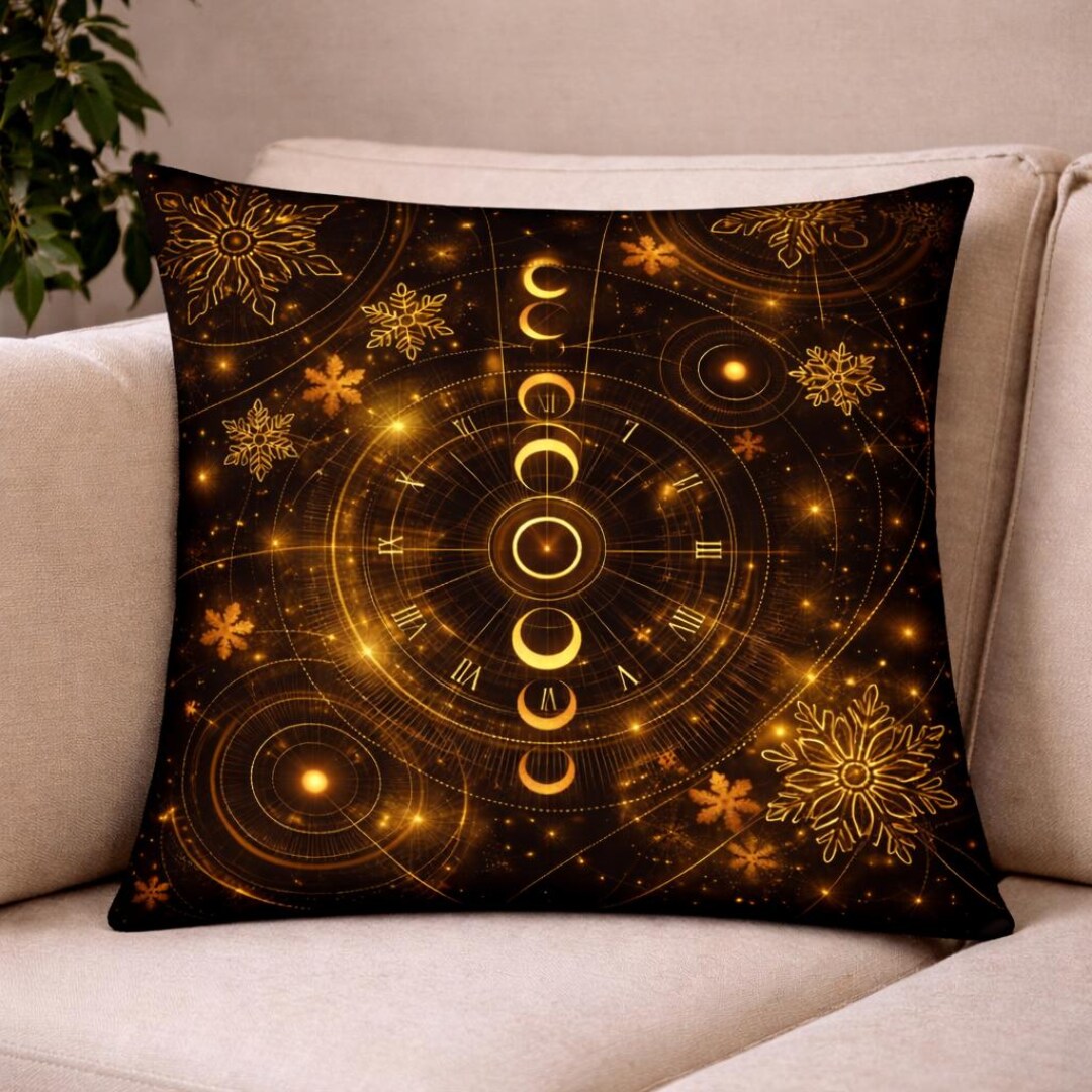 Golden Moon Phase Mandala Pillow | Celestial Astrology Decor - Etsy