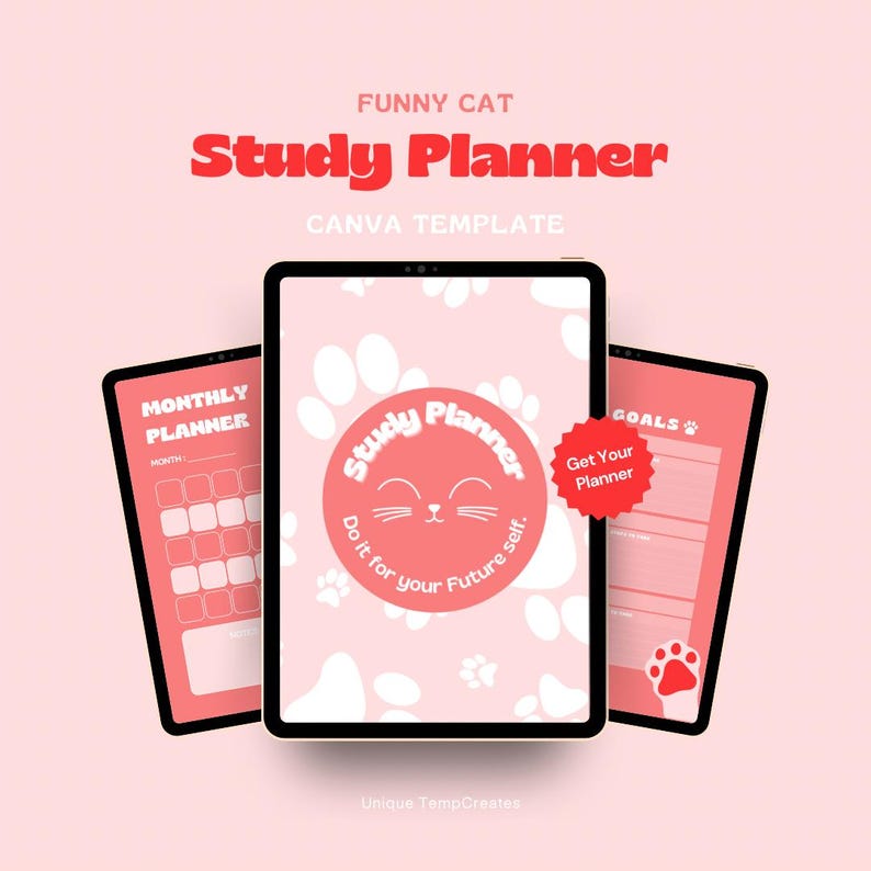 Study Planner Canva Template | Cat Learning Planner | Undated Daily ...