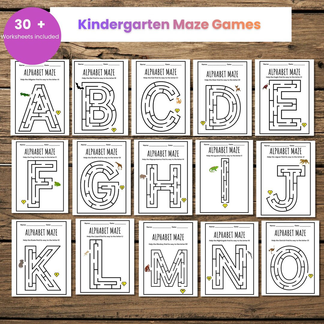 Kindergarten Maze Games | Preschool Alphabet Fun Worksheets (digital ...