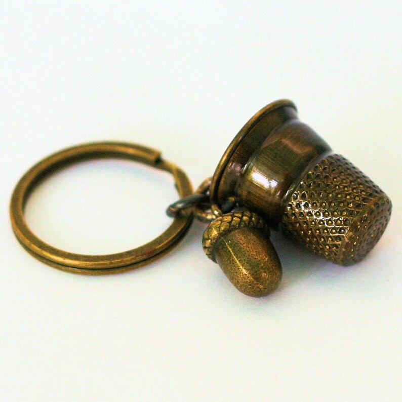 Peter Pan Thimble and Acorn Hidden Kisses Key Ring Brass Peter | Etsy