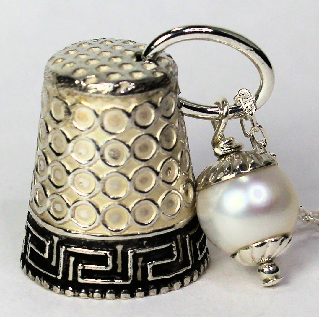 Vintage Sterling Silver Greek (925) Key Thimble and Pearl Acorn Charm ...