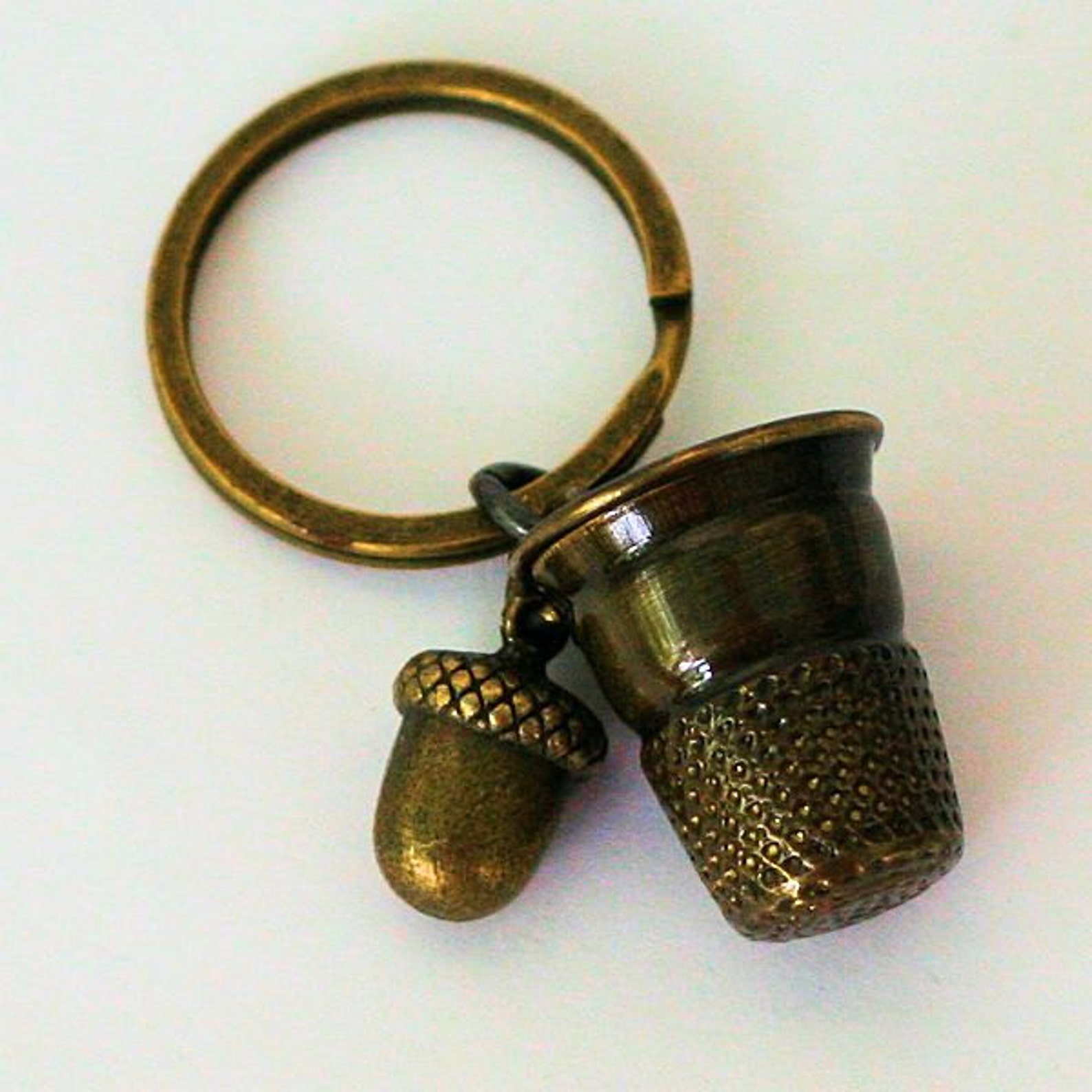 Peter Pan Thimble and Acorn Hidden Kisses Key Ring Brass Peter | Etsy