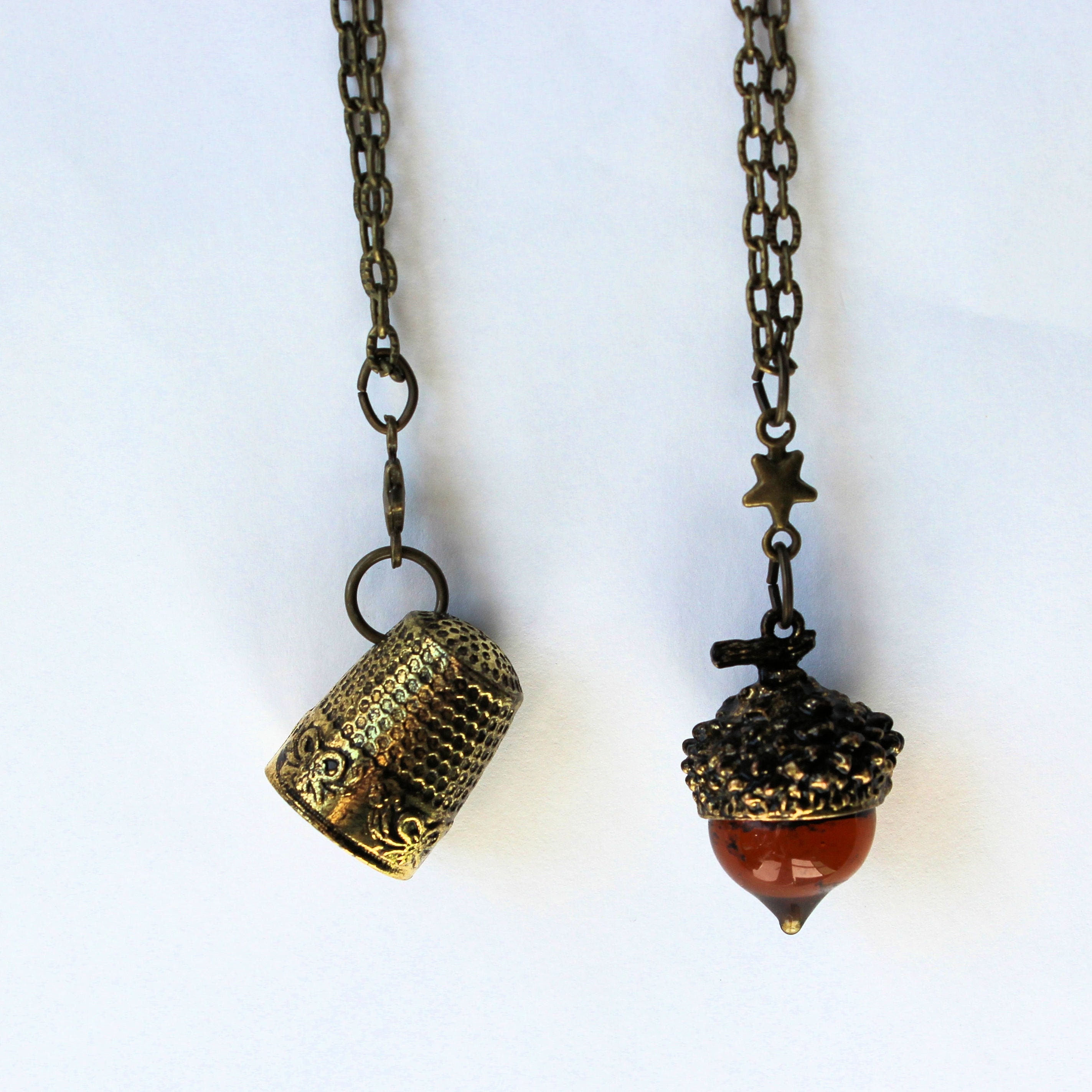 Peter Pan Thimble and Acorn Kiss Necklace SET in Bronze and | Etsy