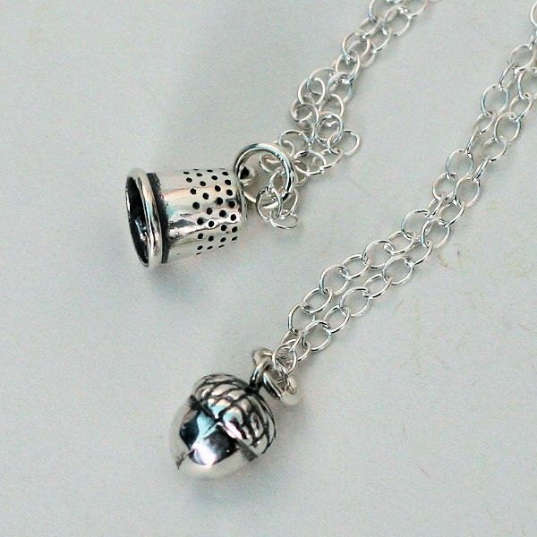 Peter Pan Jewelry Solid Sterling Silver Acorn and Thimble Kiss - Etsy