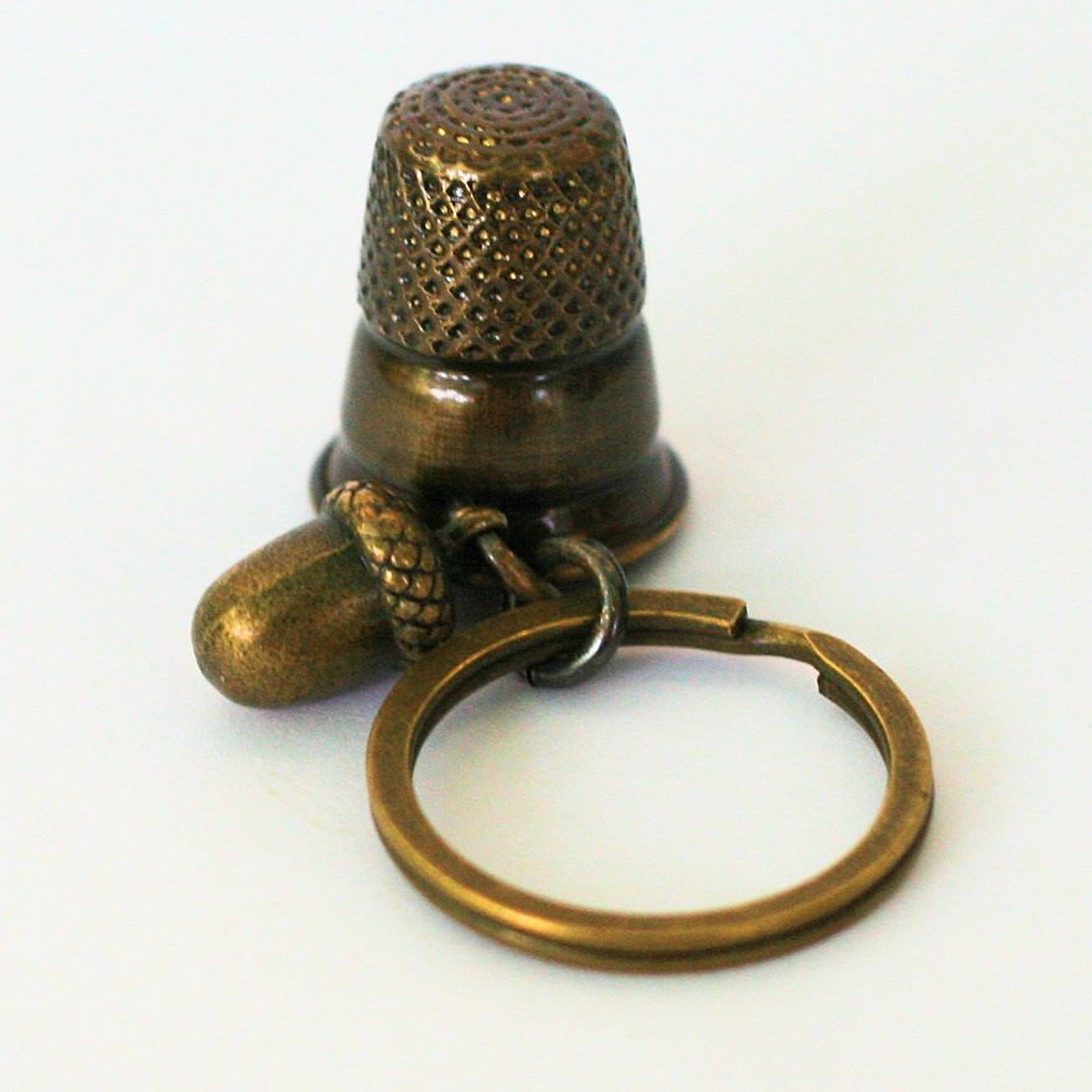 Peter Pan Thimble and Acorn Hidden Kisses Key Ring Brass Peter | Etsy