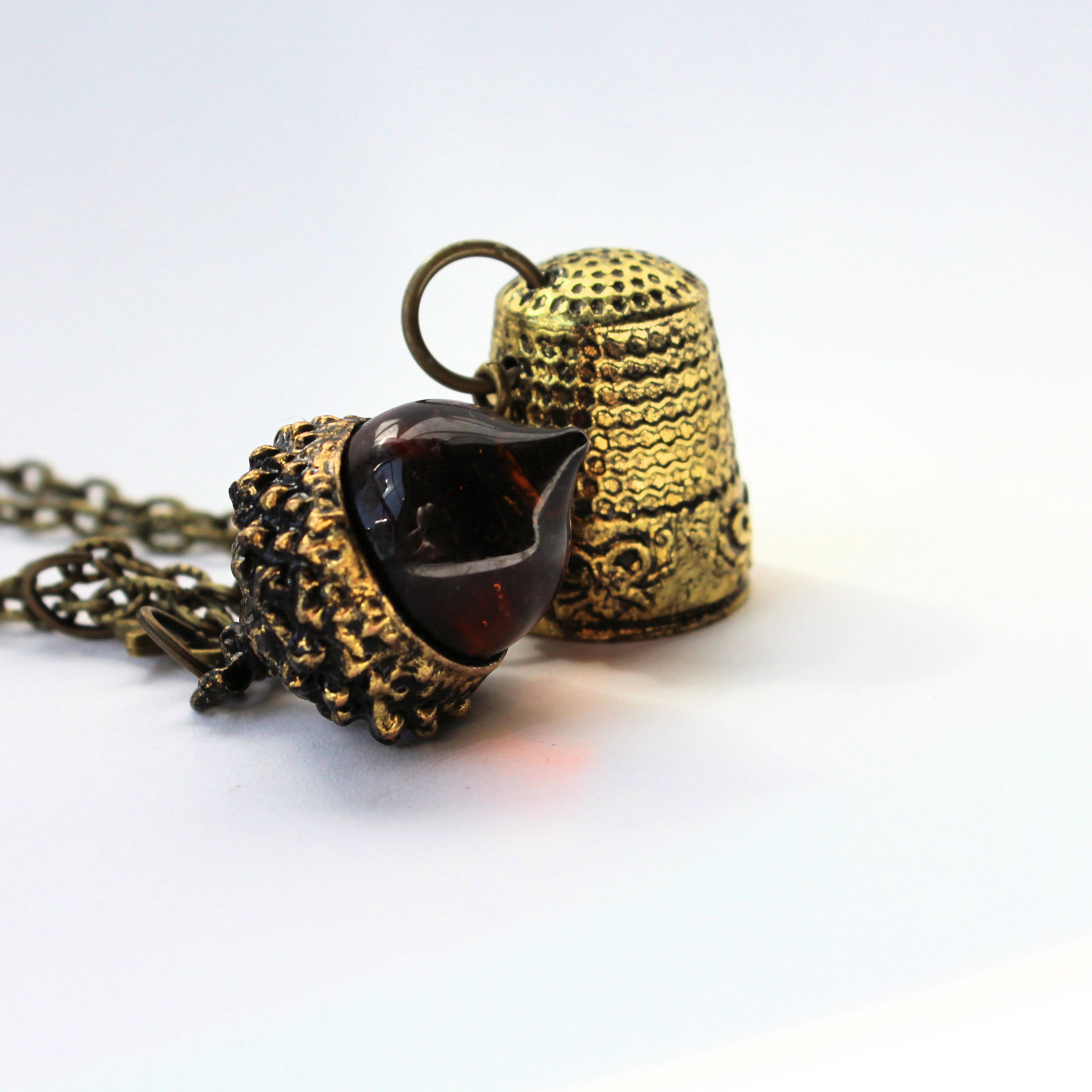 Peter Pan Thimble and Acorn Kiss Necklace SET in Bronze and | Etsy