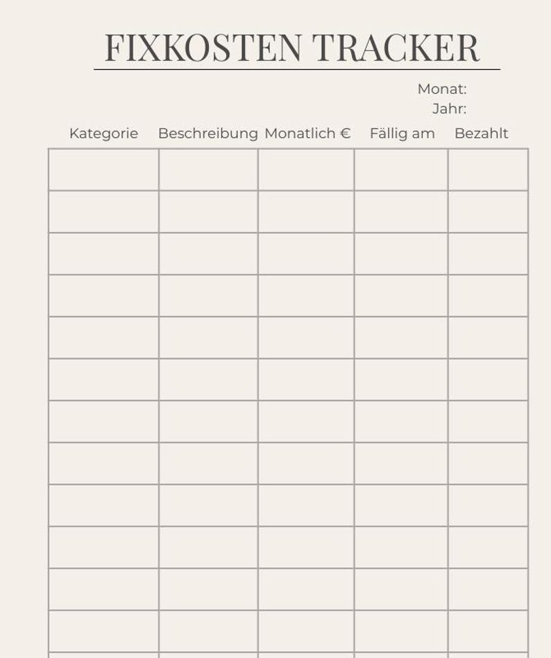Fixed Expenses Tracker Printable | Minimalist Monthly Budget Planner ...