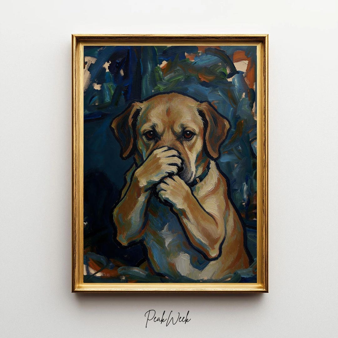 Funny Dog Plugging Nose Art Print, Bold Oil Bathroom Humor Decor ...