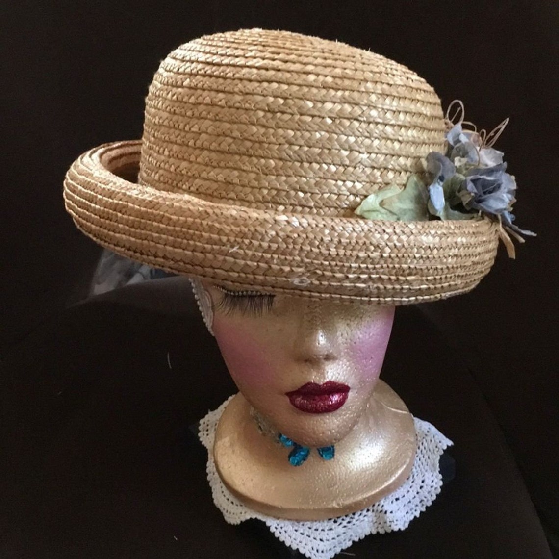 Vintage Fedora Straw Hat With Turned up Rolled Brim. 23 Around Inside ...