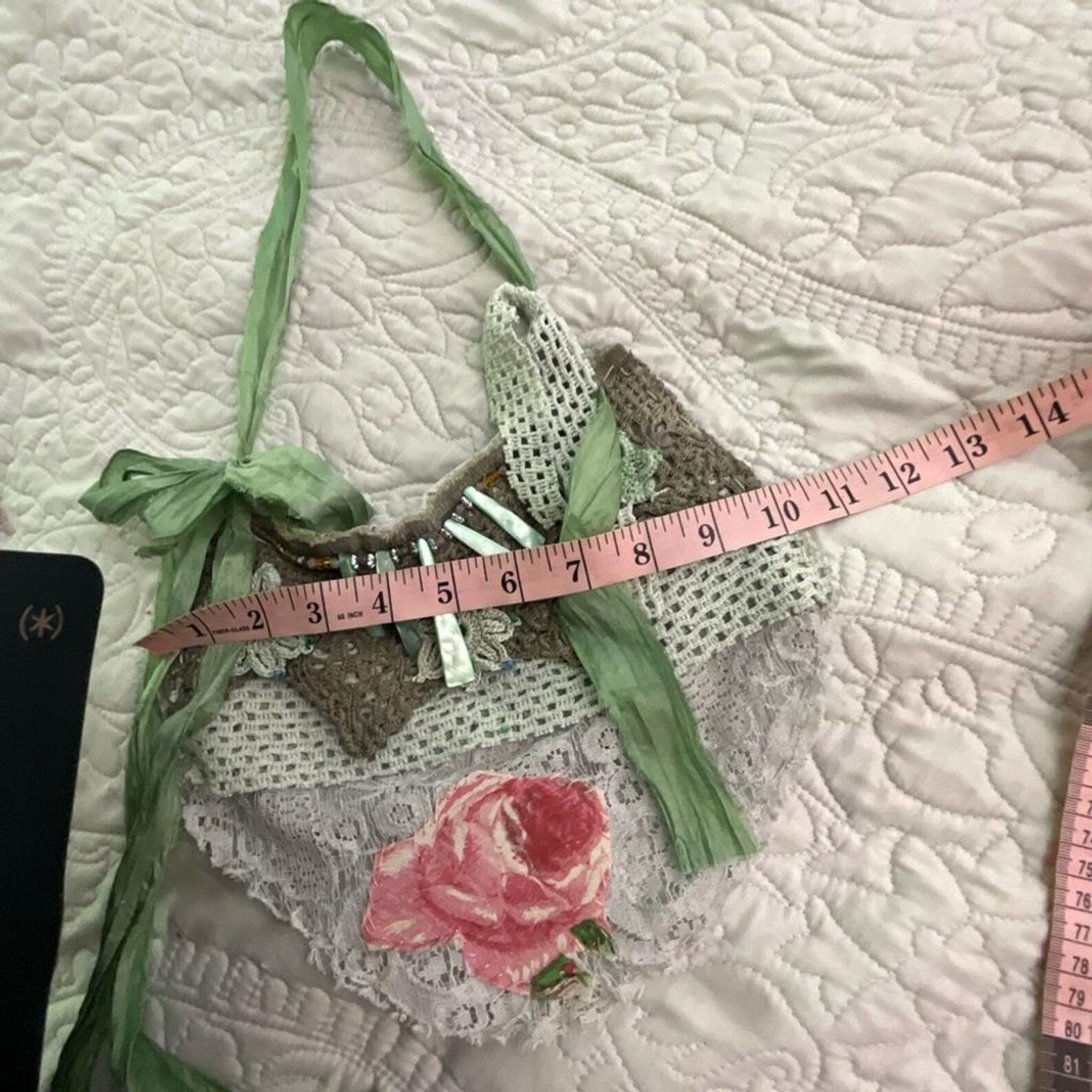 Handcrafted Shabby Chic Lace Rose Mother of Pearl Bib Necklace Green ...