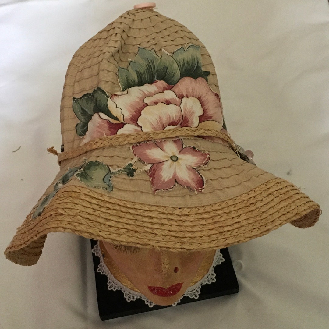 Hat Upcycled Hat Woman’s Straw and Polyester Scala Hat Bohemian Look - Etsy