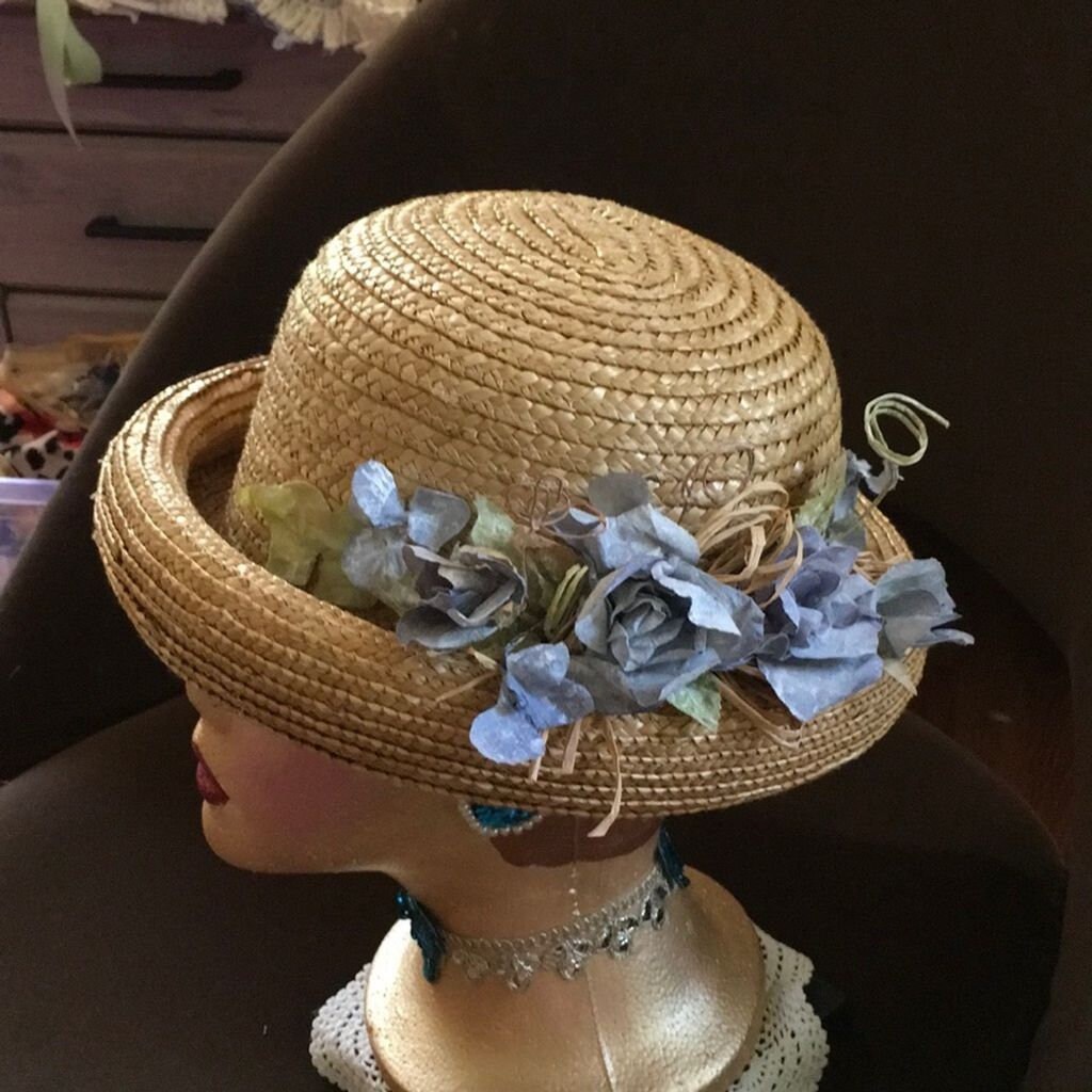 Vintage Fedora Straw Hat With Turned up Rolled Brim. 23 Around Inside ...