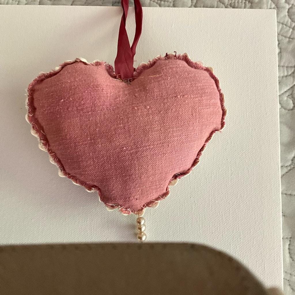 Vintage Victorian Style Pink Embroidered Fabric Heart Ornament - Etsy