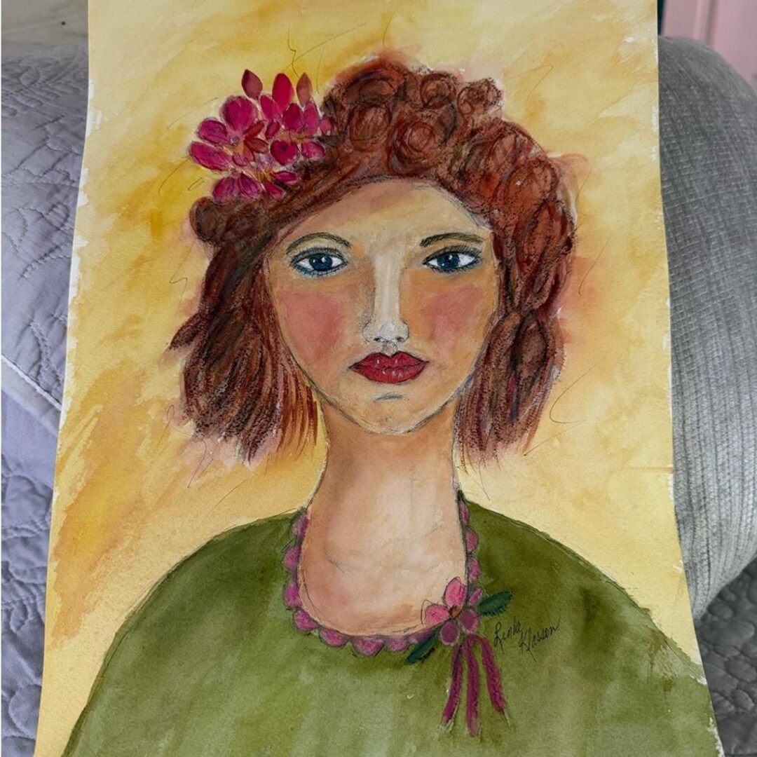 Art Watercolor Lady in Green on 140 Lb Watercolor Paper 10x14 Ready to ...