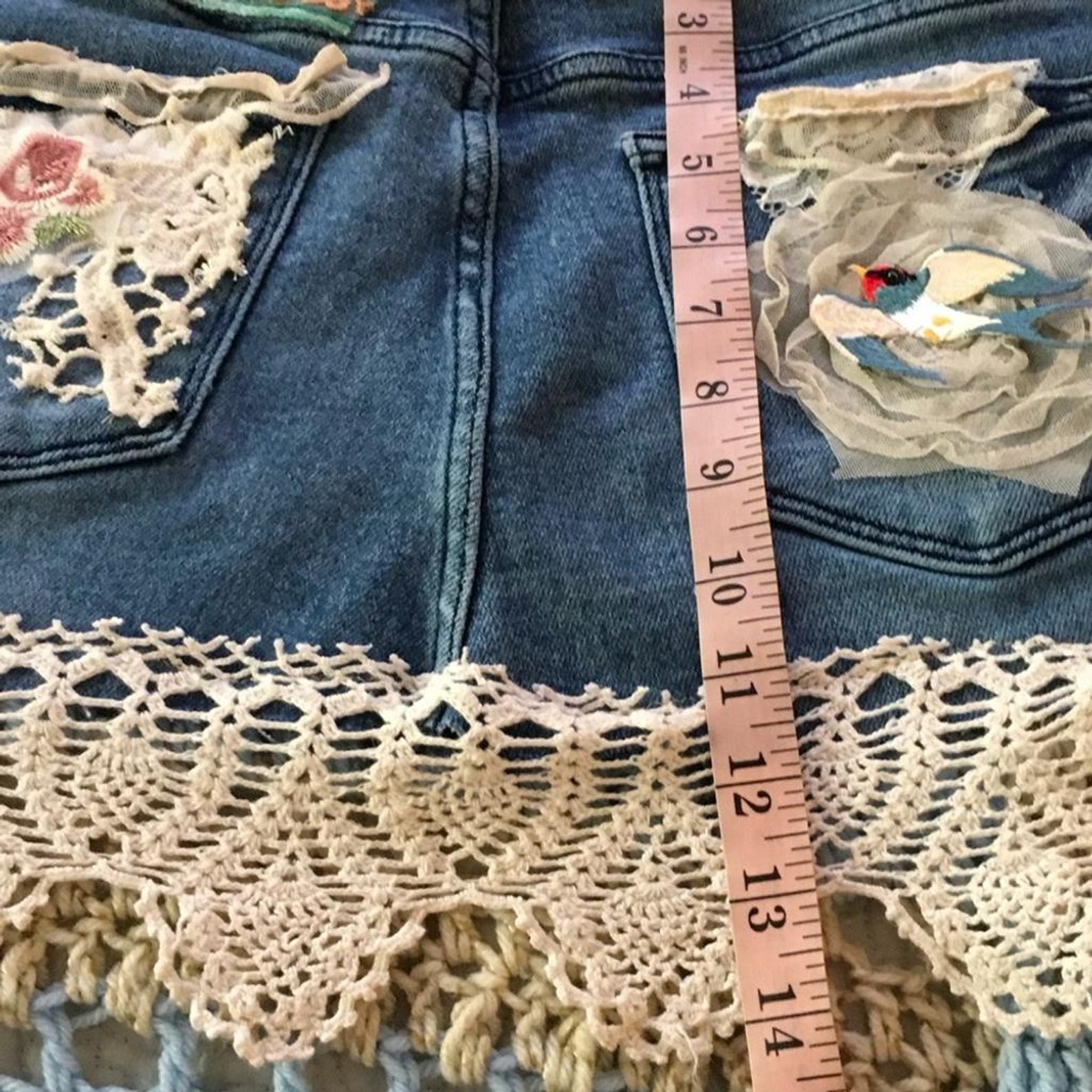 OOAK Custom Upcycled Denim Boho Lace Embroidered Belt Size 31 to 32 - Etsy